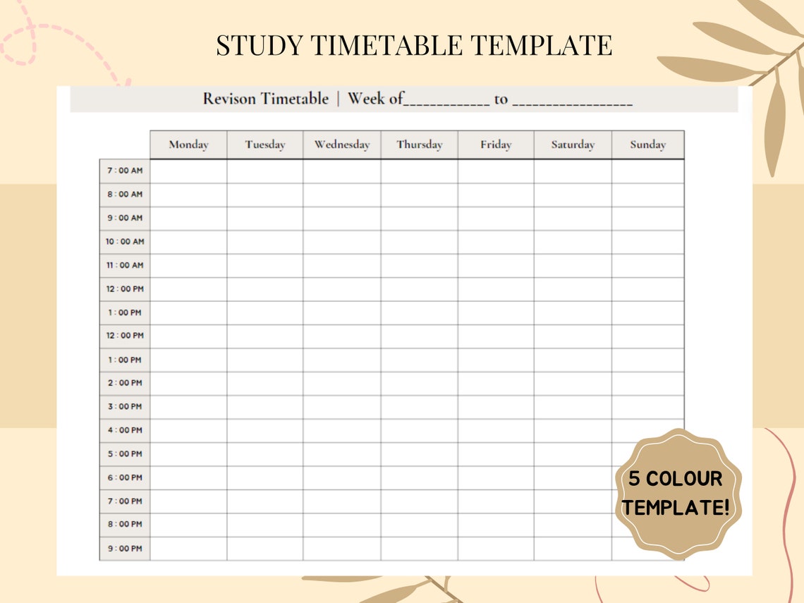 Study Timetable Revision Timetable Printable Student Schedule College ...