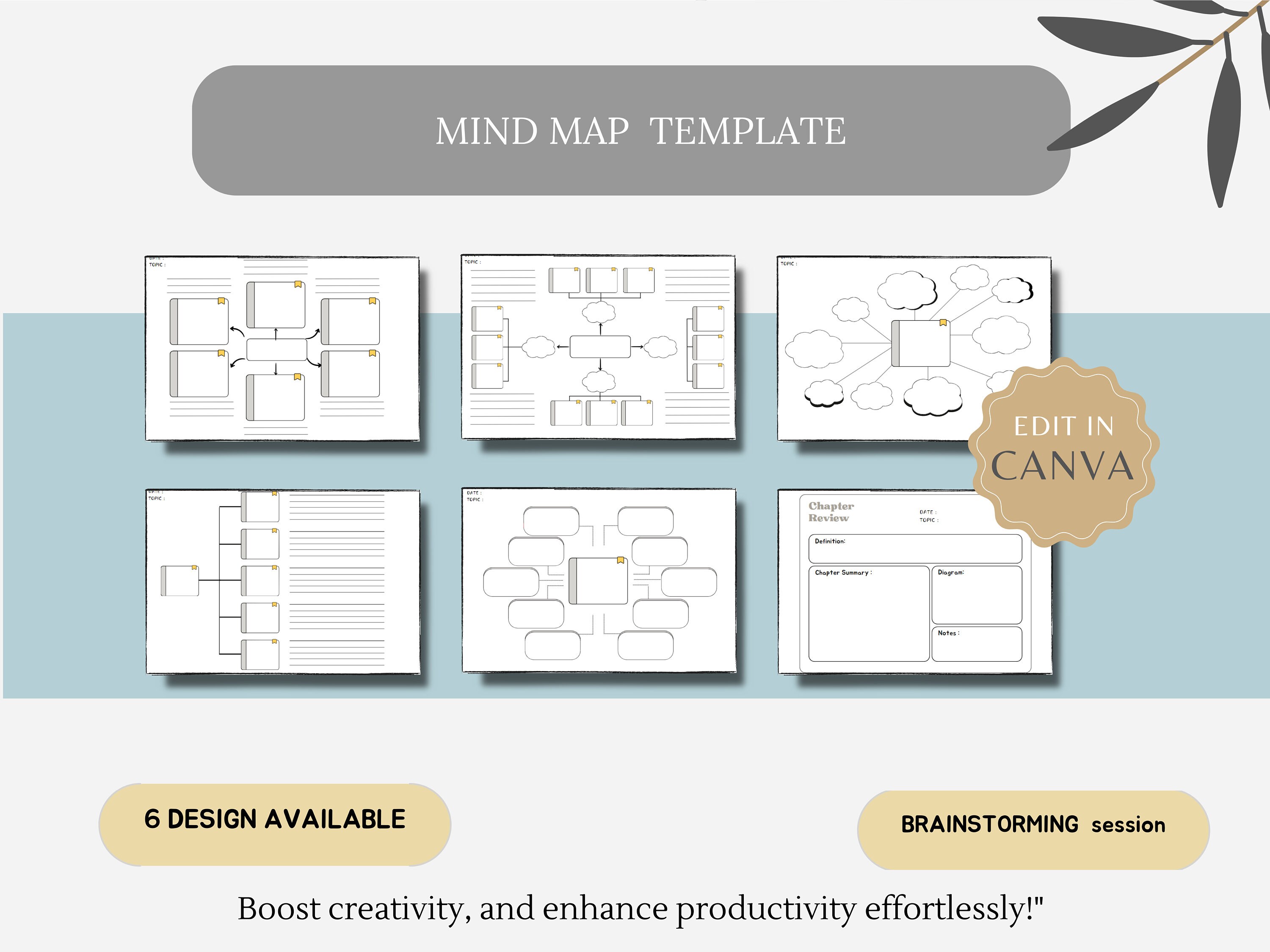 Printable Mind Map Planner Brainstorm Idea Map Diagram Notes Canva ...