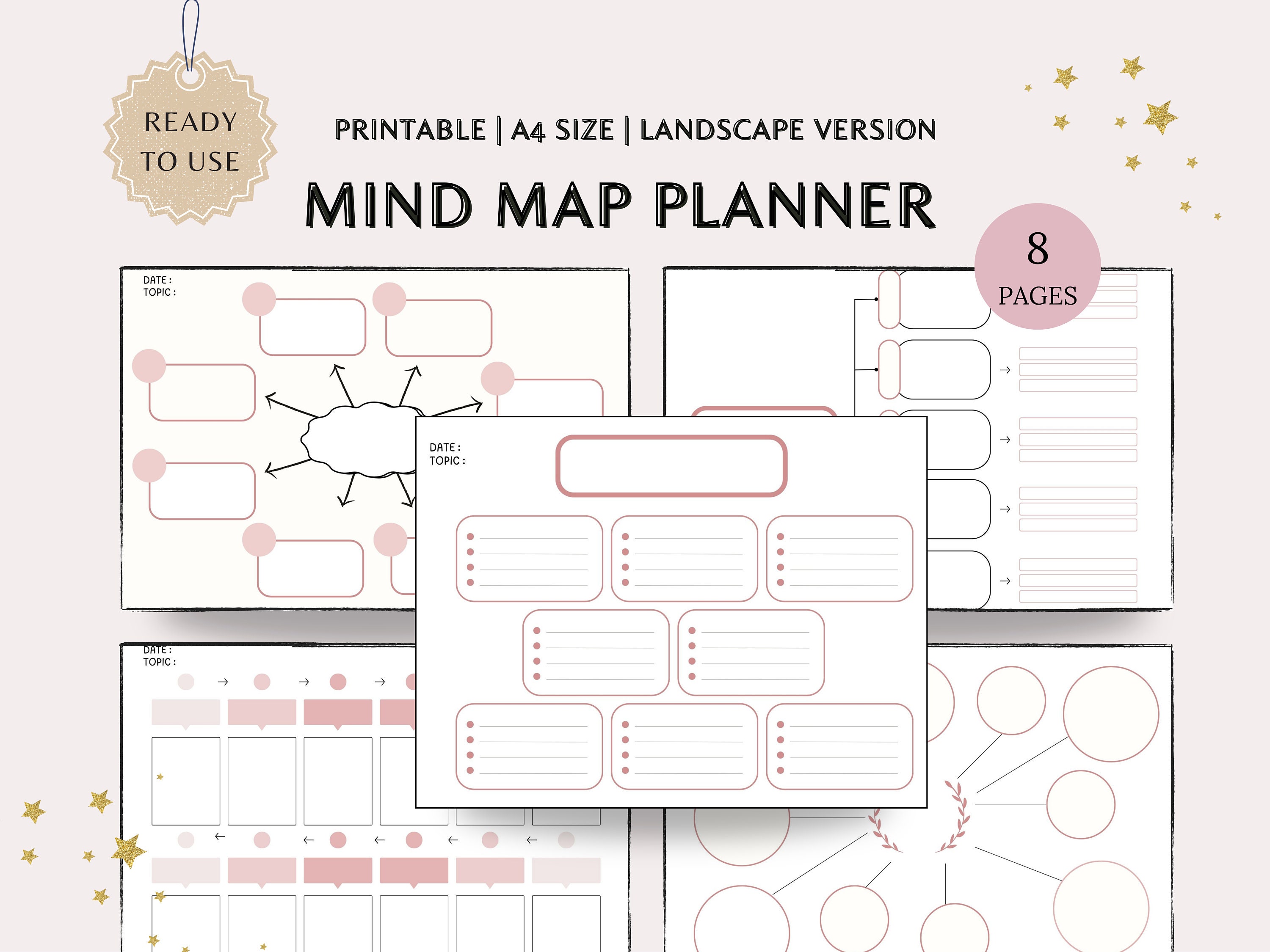 Printable Mind Map Planner Brainstorming Ideas Brain Dump Study Guide ...
