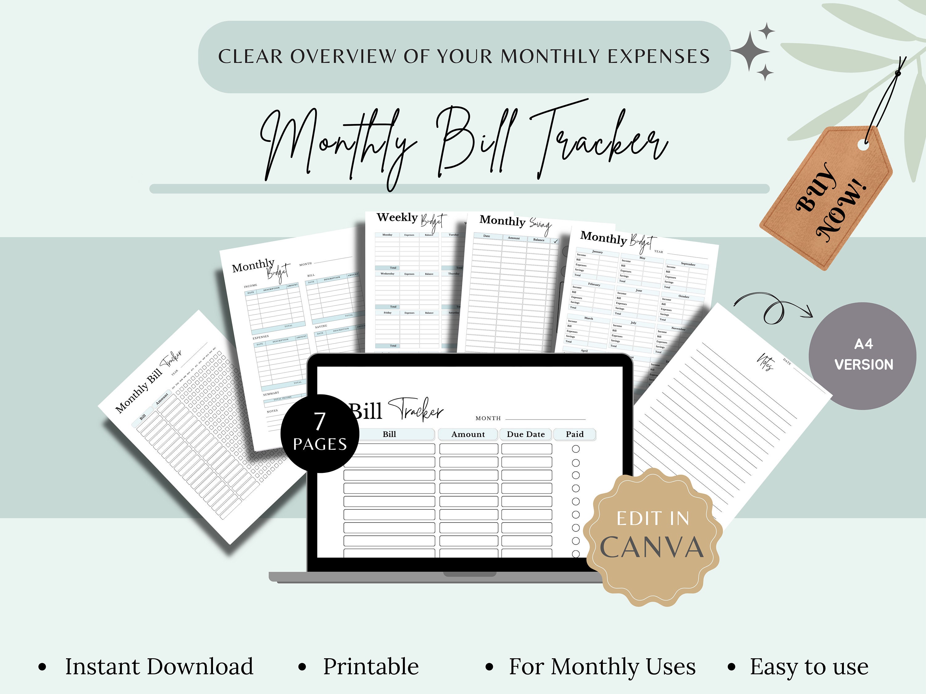 Printable Monthly Bill Tracker Bill List Bill Payment List Bill List ...