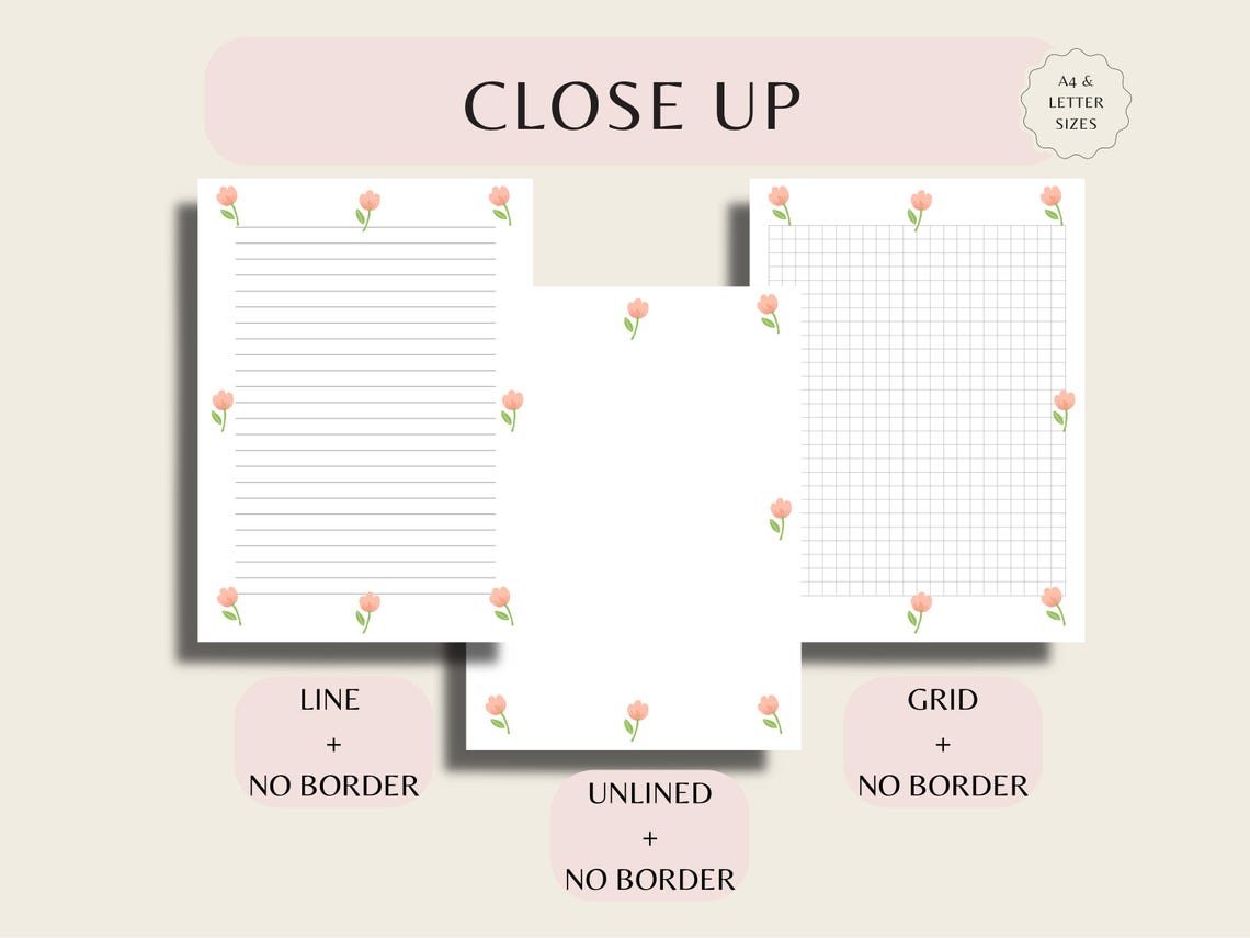 PRINTABLE Cute Flower Stationery, Printable Writing Paper, A4, Letter ...