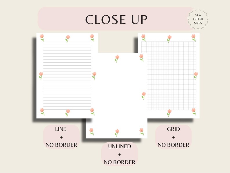 PRINTABLE Cute Flower Stationery, Printable Writing Paper, A4, Letter ...