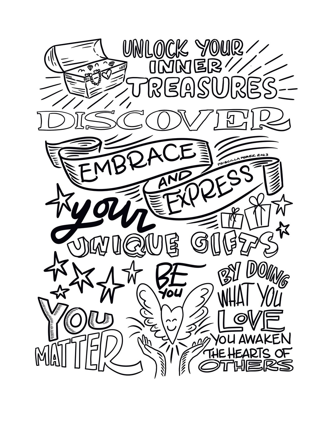 Unlock Your Inner Treasures Message Coloring Page Art Print - Etsy