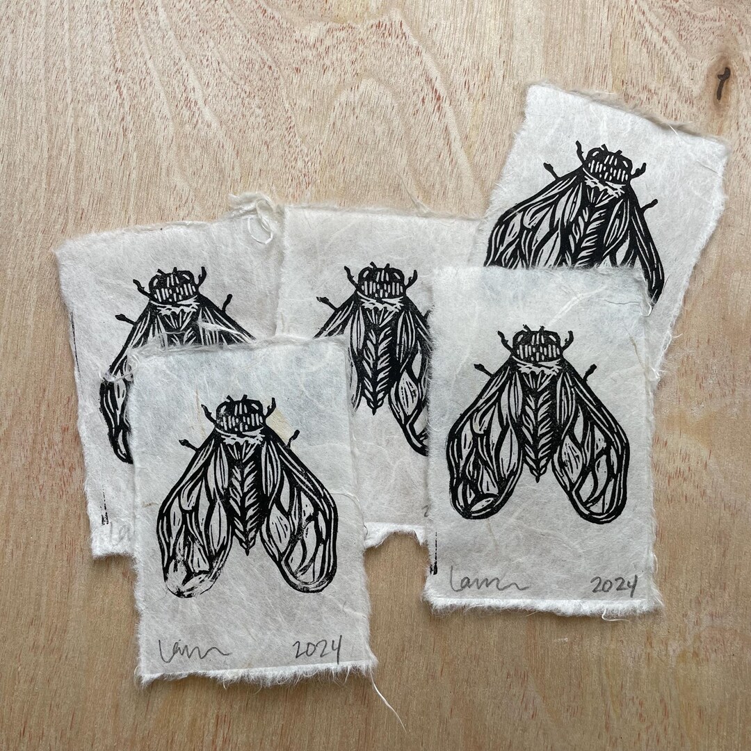 Cicada Insect Mini Print Original Linocut Block Print Tiny Bug Print on ...
