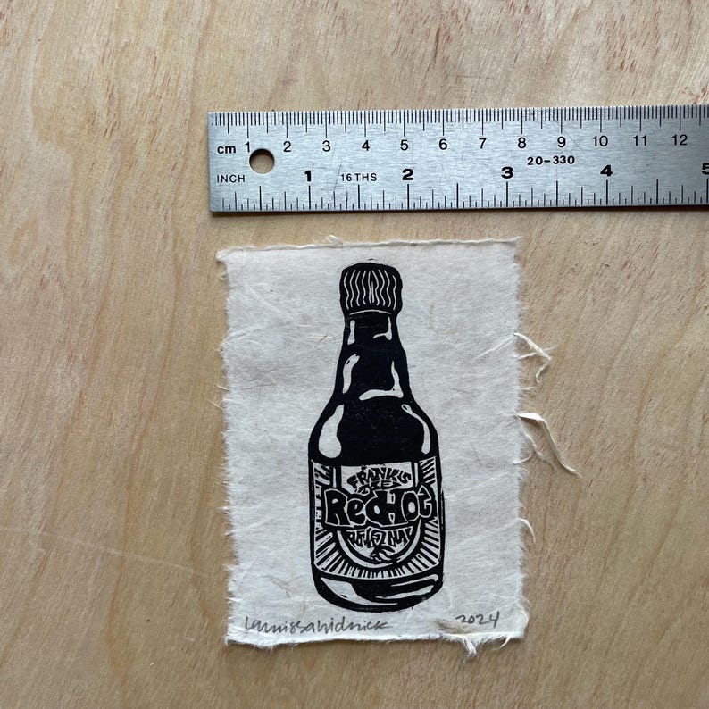 Franks Red Hot Sauce Mini Print Original Linocut Block Print Tiny ...