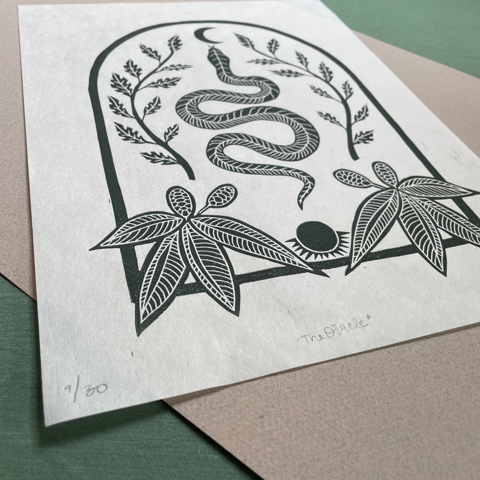 The Oracle Handcarved Snake Blockprint on Mulberry Paper Block Print - Etsy