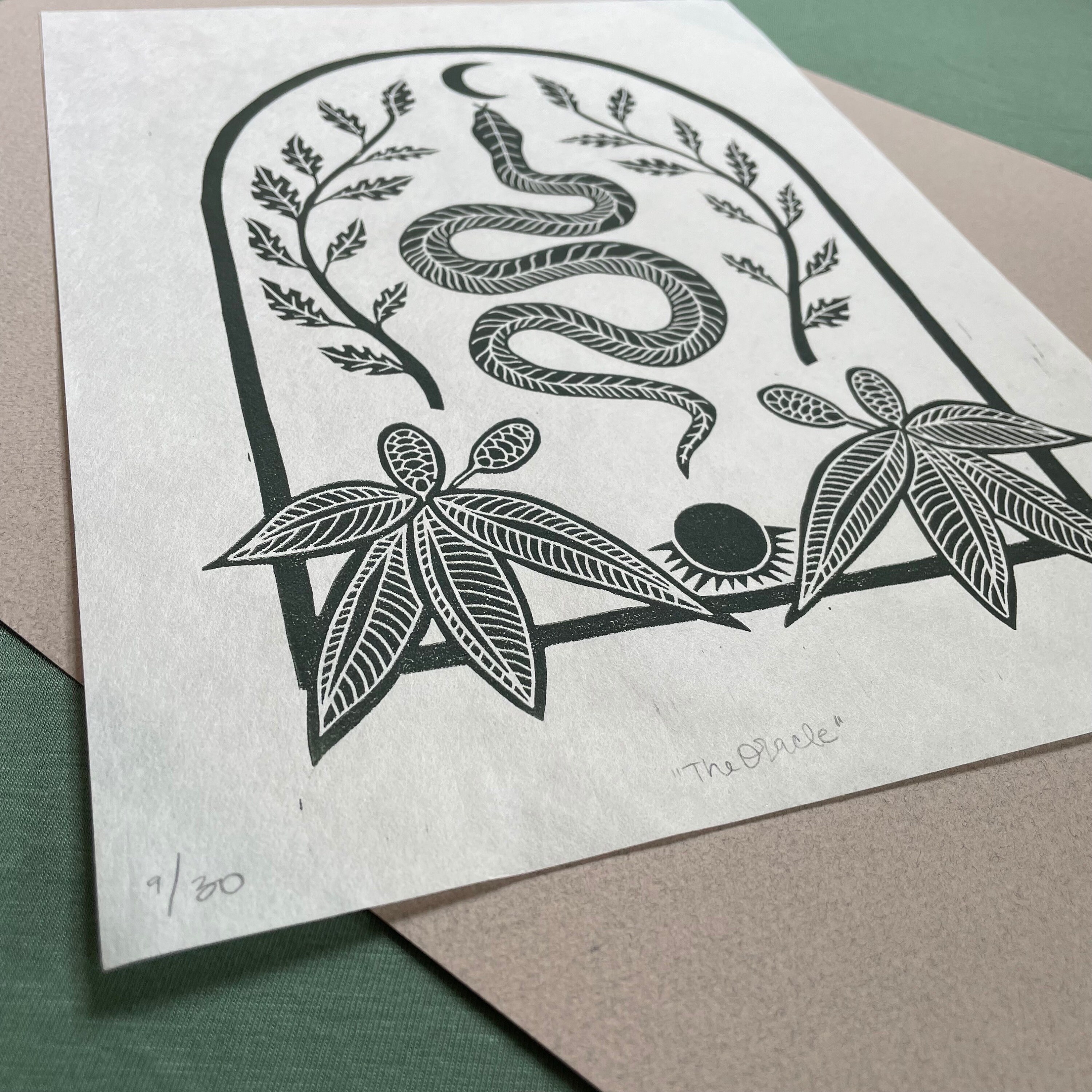 The Oracle Handcarved Snake Blockprint on Mulberry Paper Block Print - Etsy