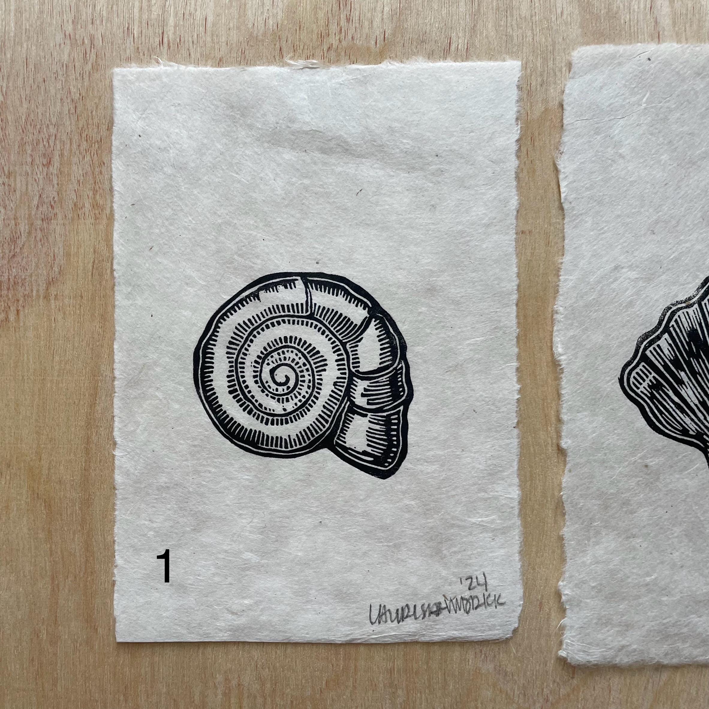 Small Seashell Linocut Block Print - 3 Variations - Ocean Nautical ...