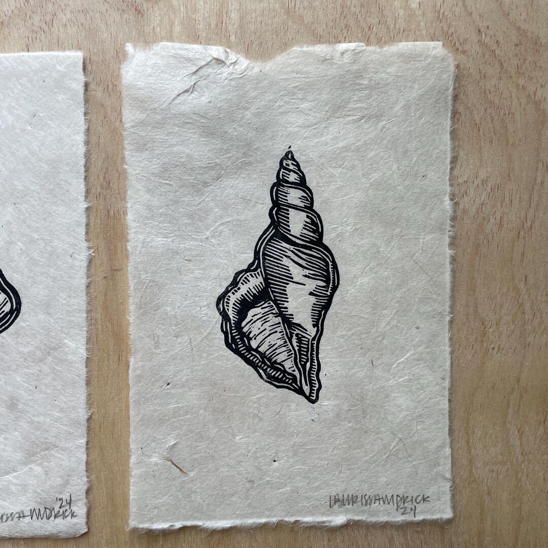 Small Seashell Linocut Block Print - 3 Variations - Ocean Nautical ...