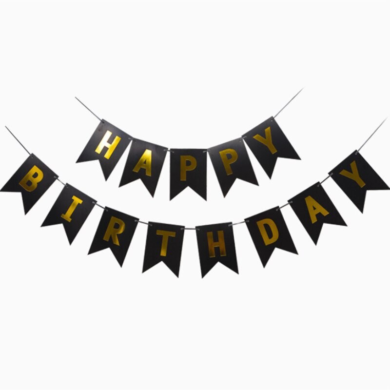 Happy Birthday Banner Gold Black White Pink Blue Party Bunting