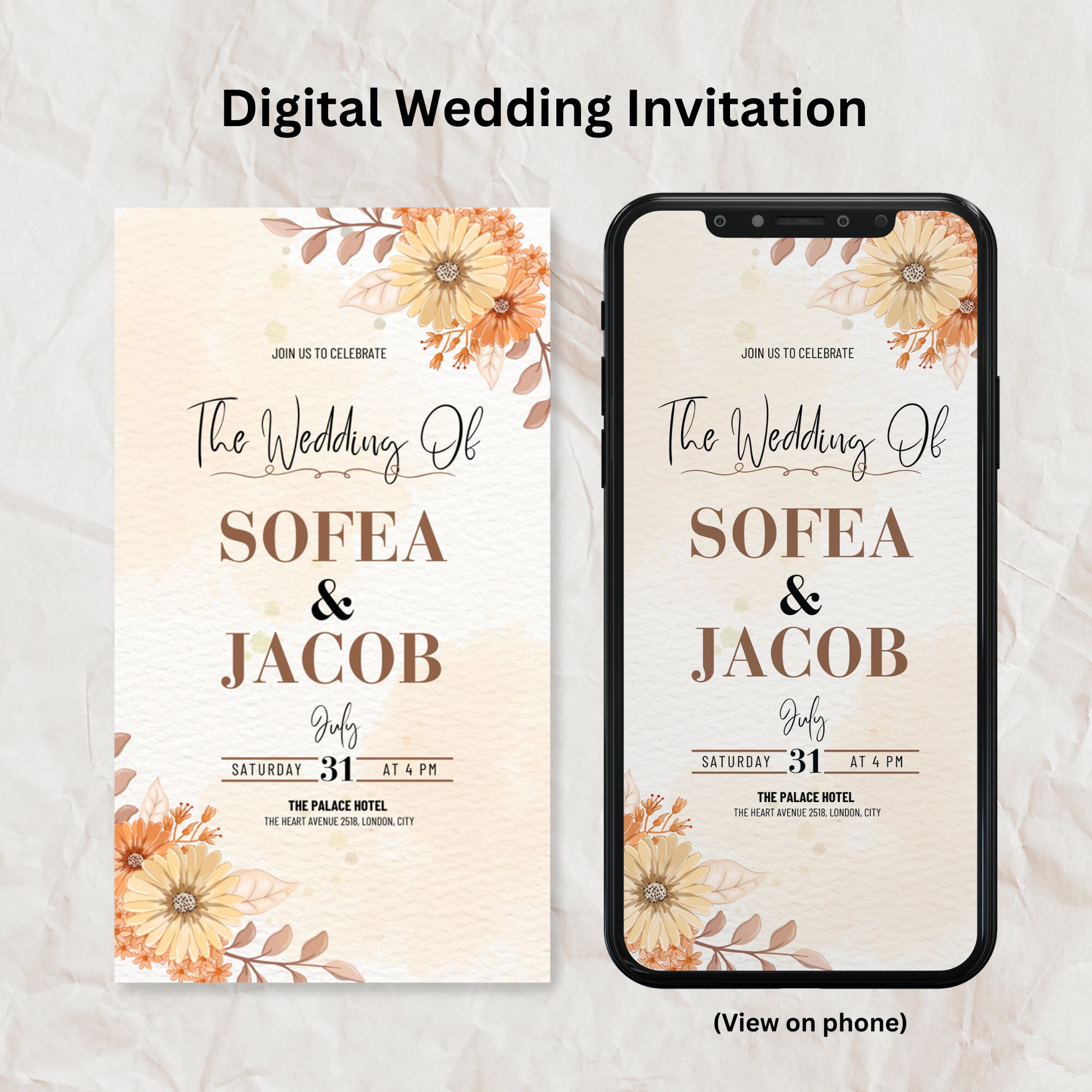 Summer Wedding Invitation | Printable Wedding Invites Template | Orange ...