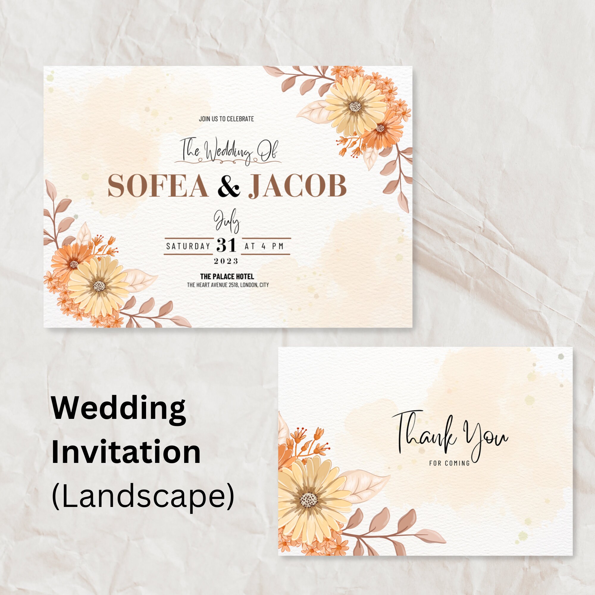 Summer Wedding Invitation | Printable Wedding Invites Template | Orange ...