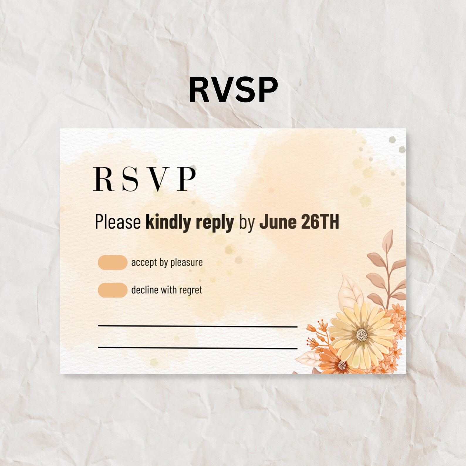 Summer Wedding Invitation | Printable Wedding Invites Template | Orange ...