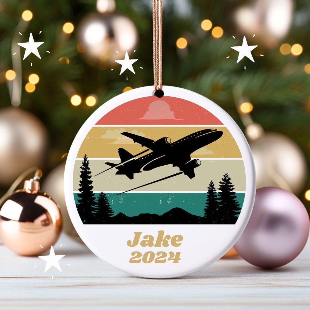 Personalized Airplane Ornament, Retro Sunset Christmas Ornament, Custom ...
