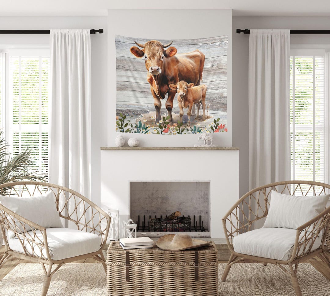 Cow Tapestry, Cow Wall Decor, Western Wall Hanging, Farmhouse Tapestry ...