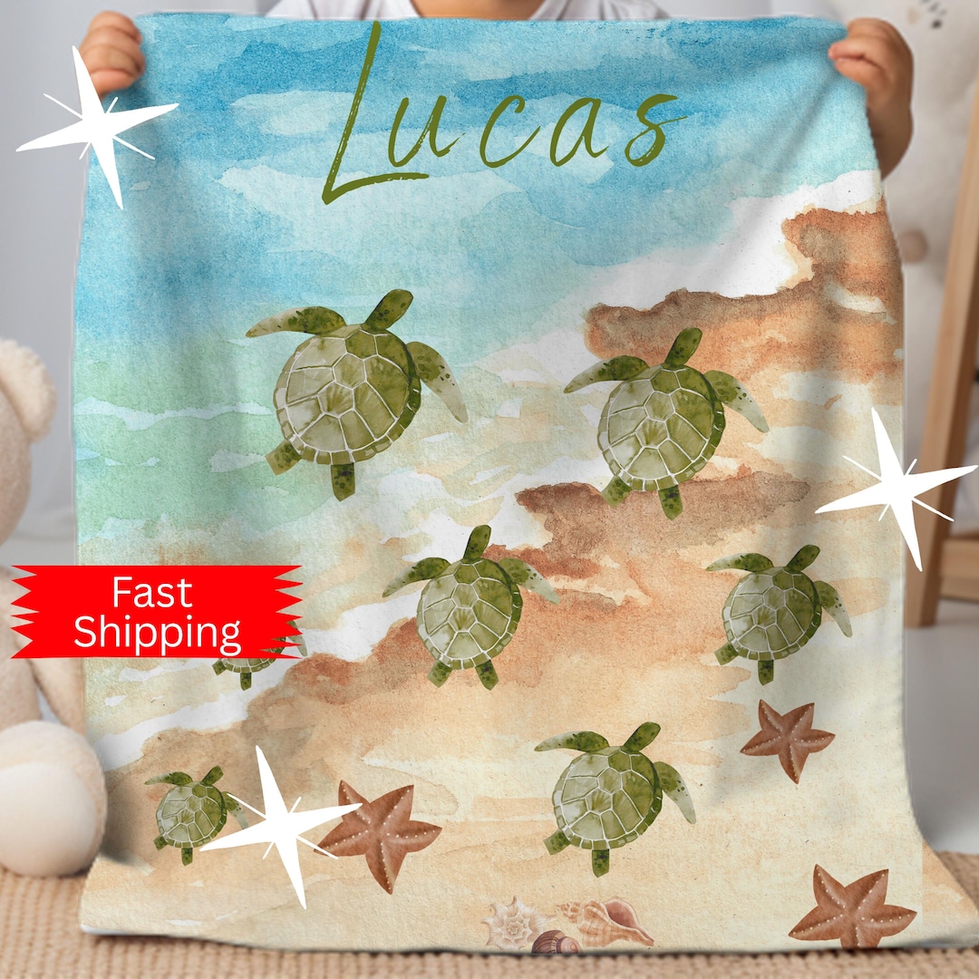 Sea Turtle Beach Theme Blanket Personalized, Custom Turtle Lover Gift ...