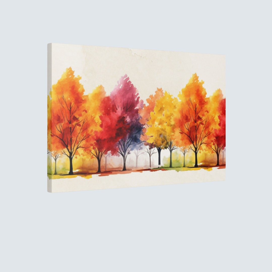 Fall Watercolor Tree Canvas Print, Autumn Tree Colors, Fall Leaves ...
