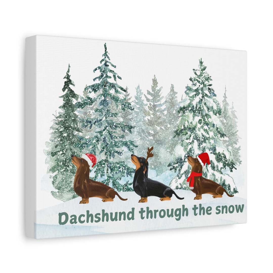 Dachshund Christmas Canvas Wall Art, Dachshund Through the Snow Holiday ...