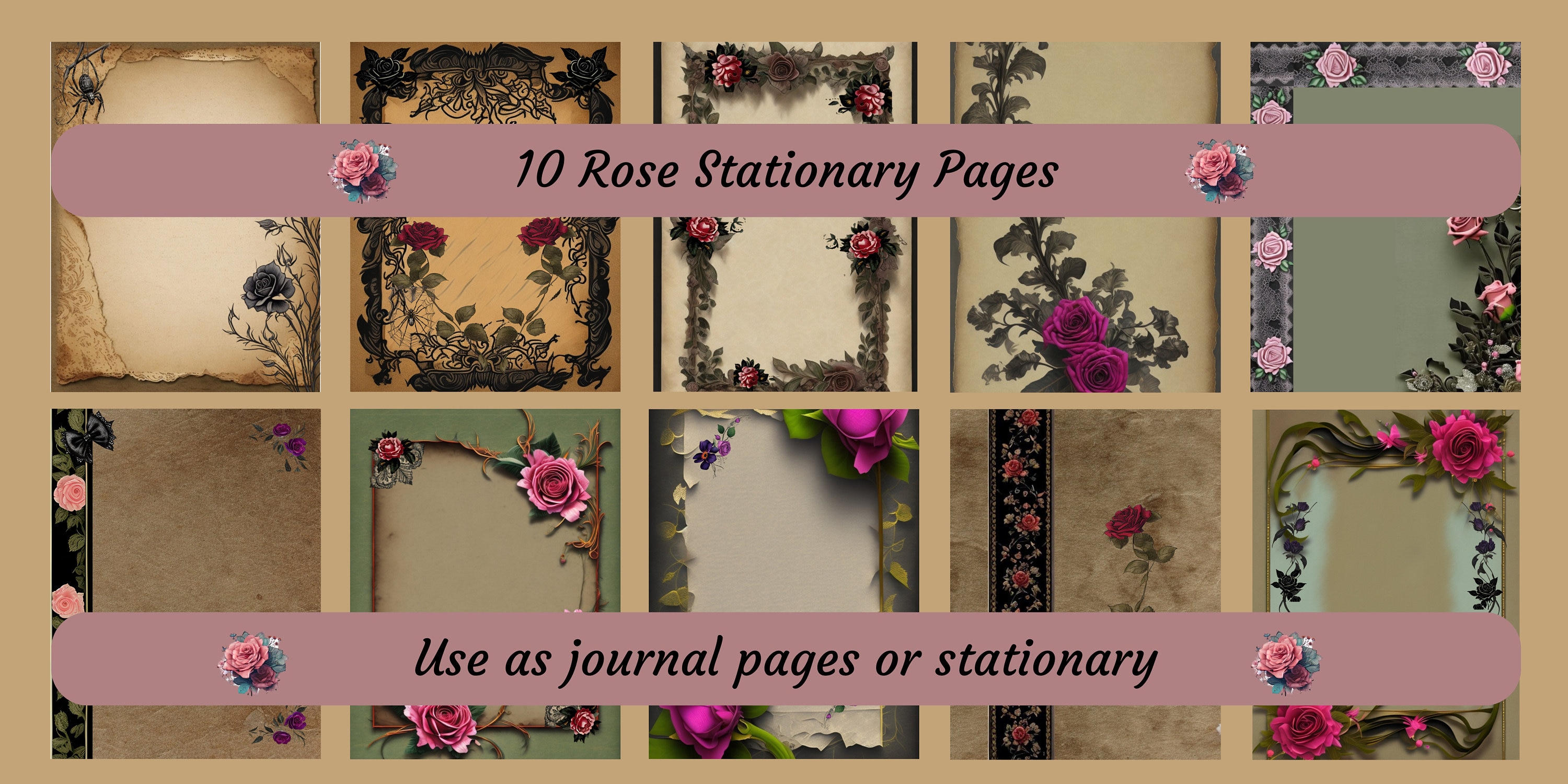 10 Rose Stationary Pages | Junk Journal Pages | Journal Pages ...