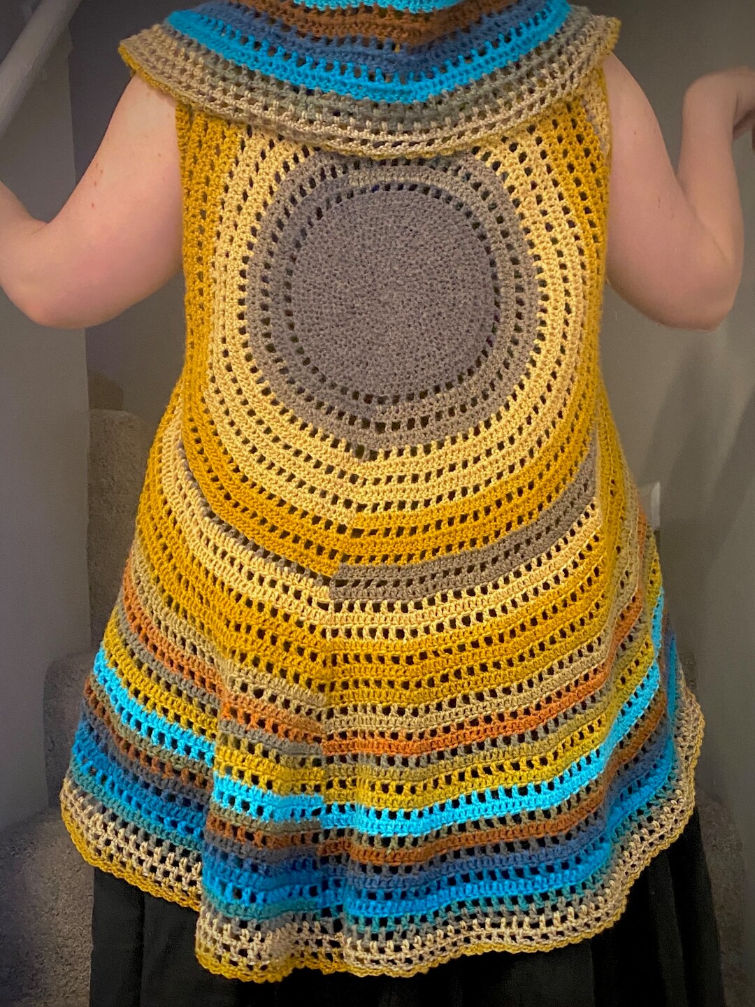 OOAK Crochet Fantasy Mandala Vest Circular Summer Cardigan/shawl wheat ...