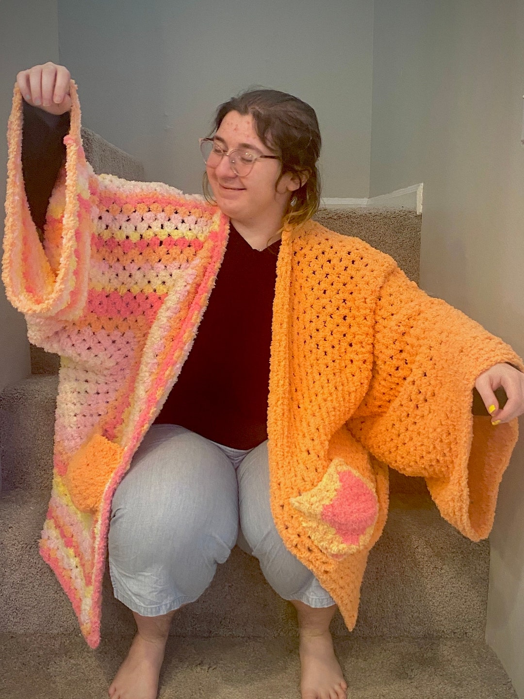 Oversized Half and Half Hexi Cardigan sorbet and Fruit Punch - Etsy