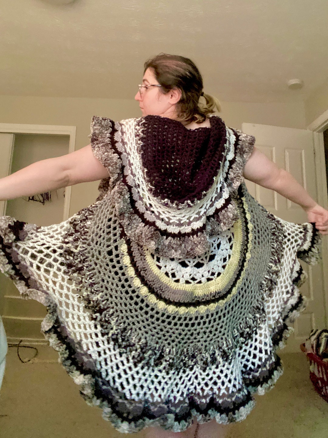 Hooded Lotus Mandala Duster - OOAK Unique Crochet Fantasy Piece ...