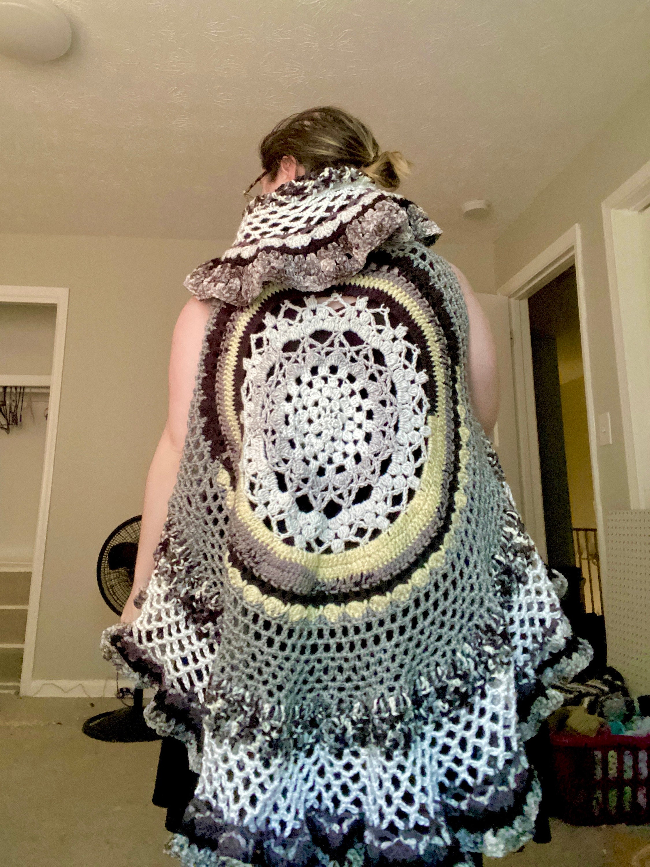 Hooded Lotus Mandala Duster OOAK Unique Crochet Fantasy Piece cookies ...