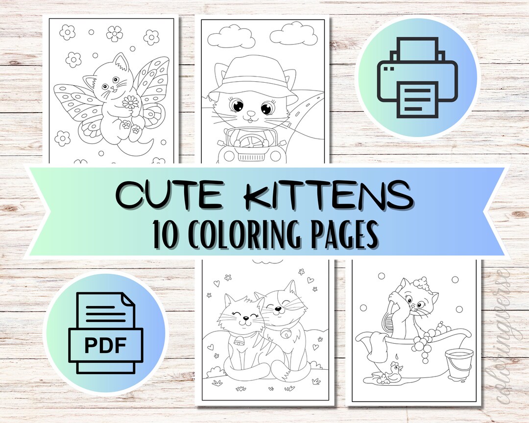 Printable Kitten Coloring Pages Cute Cat Coloring Sheets for - Etsy España