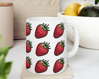 Strawberry 12 Ounce Ceramic Mug, Mug Handmade, Gardener Gift Idea ...