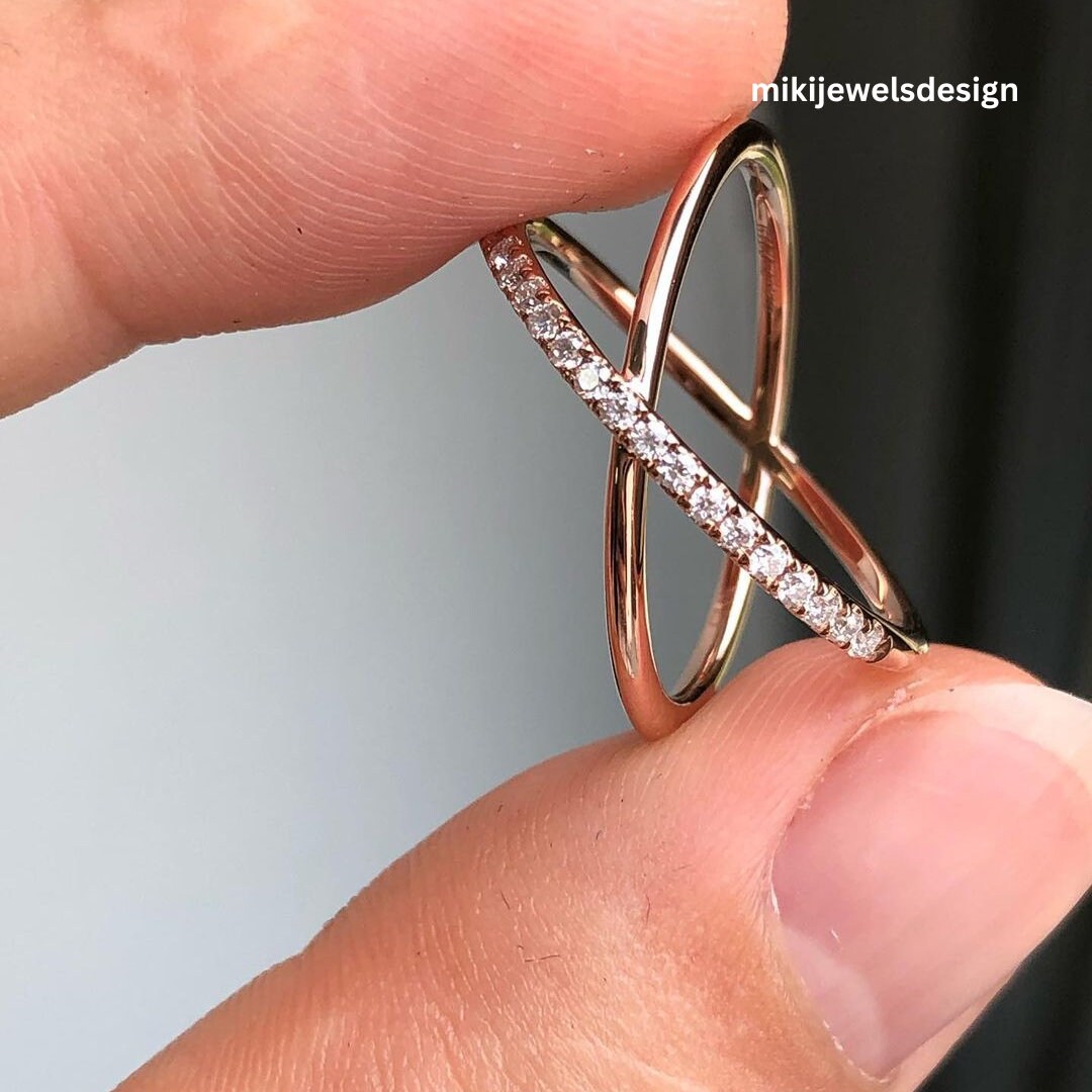 1.00ct Round Moissanite X-shaped Criss Cross Ring 925 - Etsy