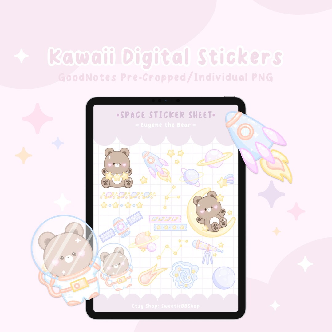 Kawaii Space Stickers, Digital Stickers, Digital Planner Stickers ...