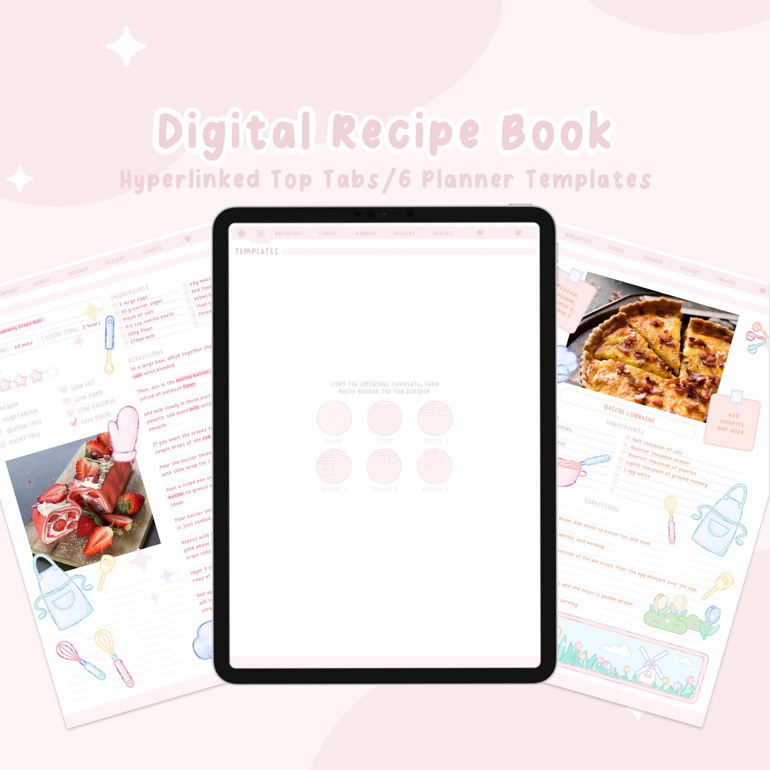 Digital Recipe Book, Pastel Recipe Book, Digital Cook Book, Minimalist ...