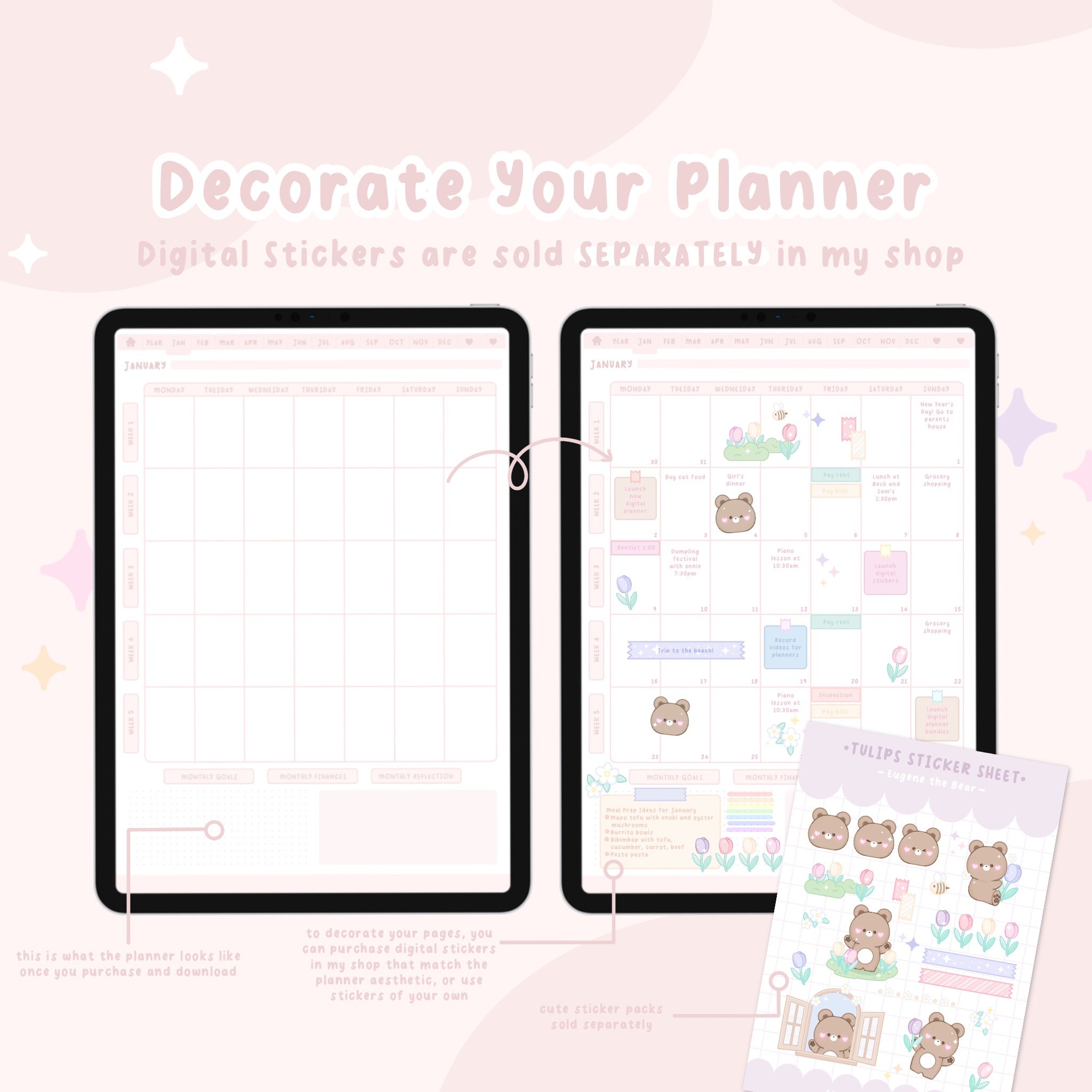Hyperlinked Planner, Digital Planner, Simple Digital Planner, Cute ...