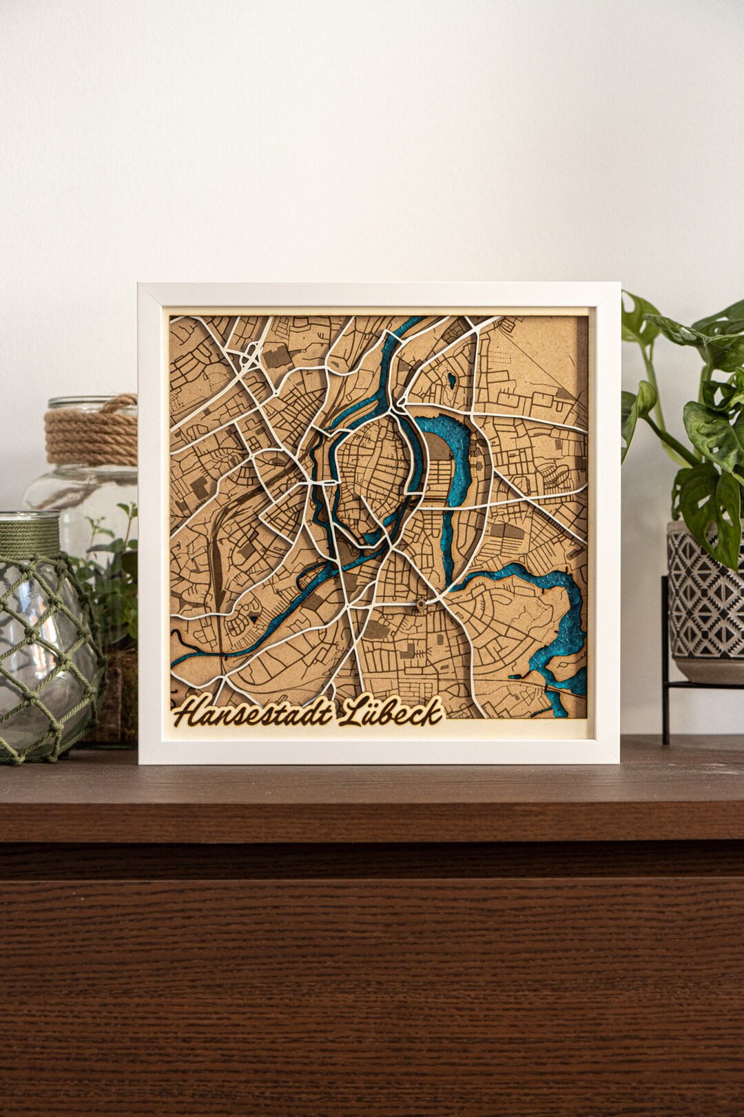Lübeck 3D Multilayer Laser Cut Wooden City Map for Wedding, Birthday ...