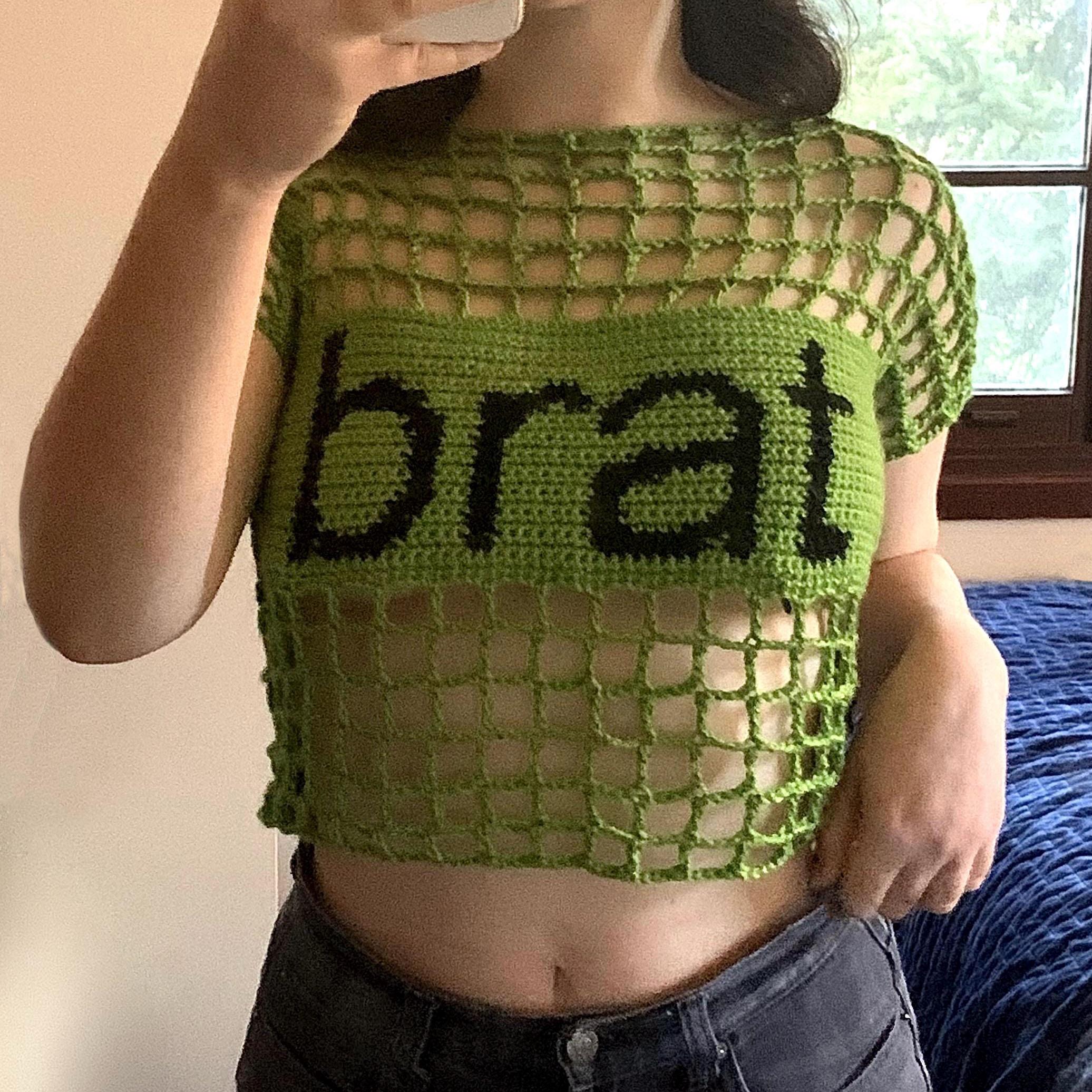 Brat Crop Top Crochet Pattern, Brat Album Cover Mesh Baby Tee, Charli ...