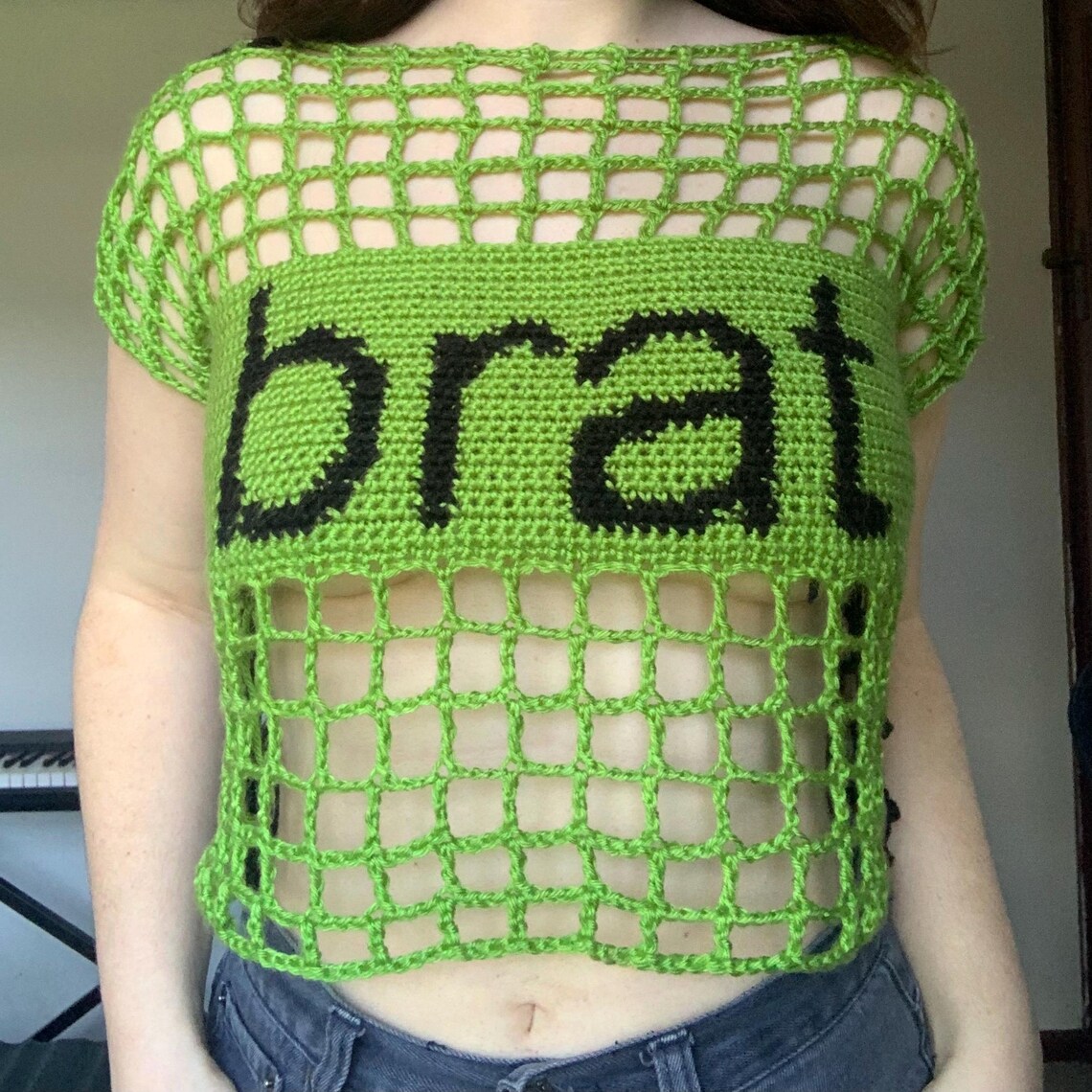 Brat Crop Top Crochet Pattern, Brat Album Cover Mesh Baby Tee, Charli ...