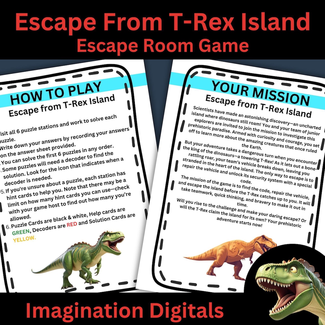 Dinosaur Escape Room Game Printable Escape Room Kit Family Game Night ...