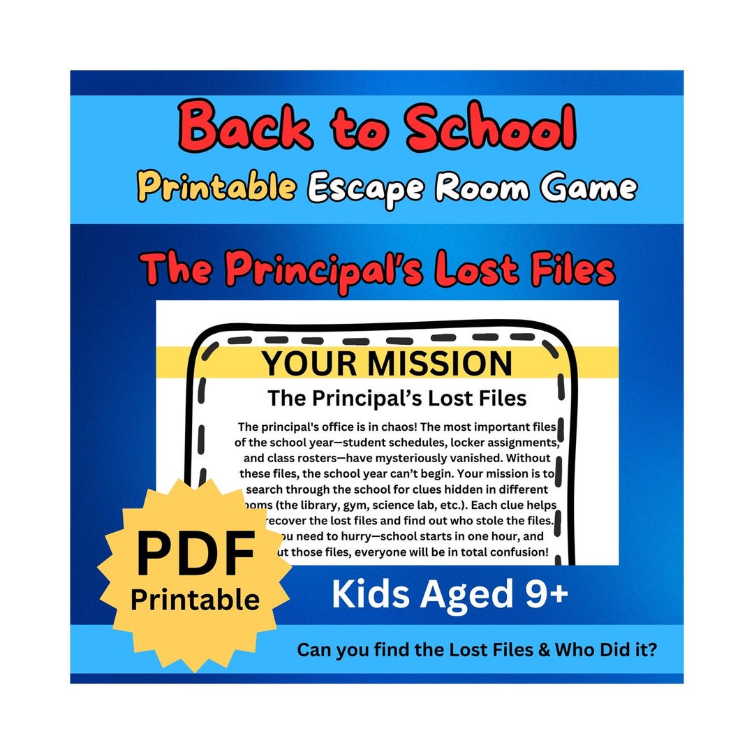 The Principal's Lost Files, Back to School Escape Room Game Party Game ...