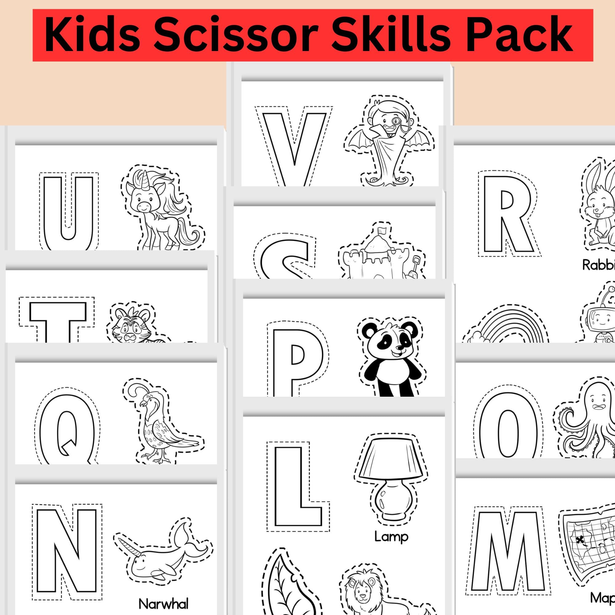 Printable Scissor Skills Kids Cutting Activity Childrens Alphabet ...