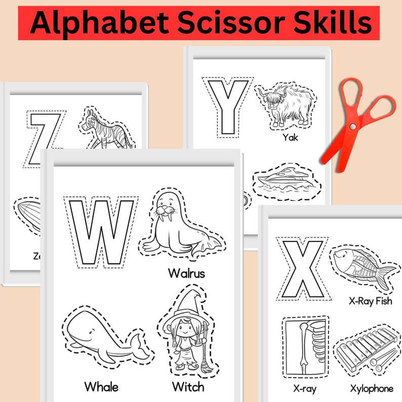 Printable Scissor Skills Kids Cutting Activity Childrens Alphabet ...