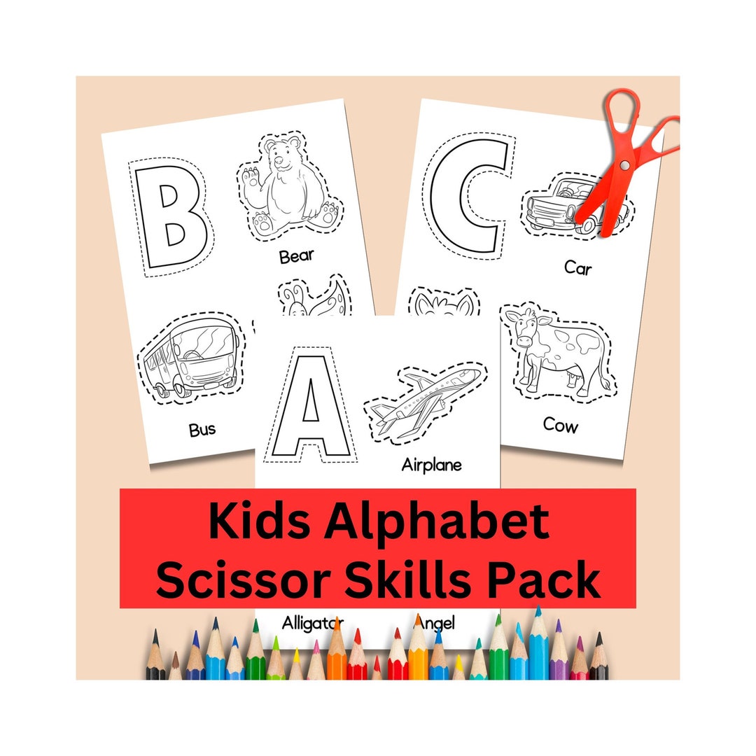 Printable Scissor Skills Kids Cutting Activity Childrens Alphabet ...