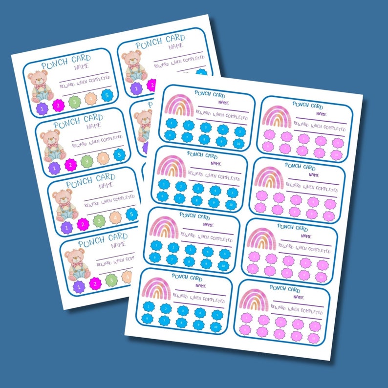 Incentive Punch Card for Kids Chore Chart Punch Card Childrens Reward ...
