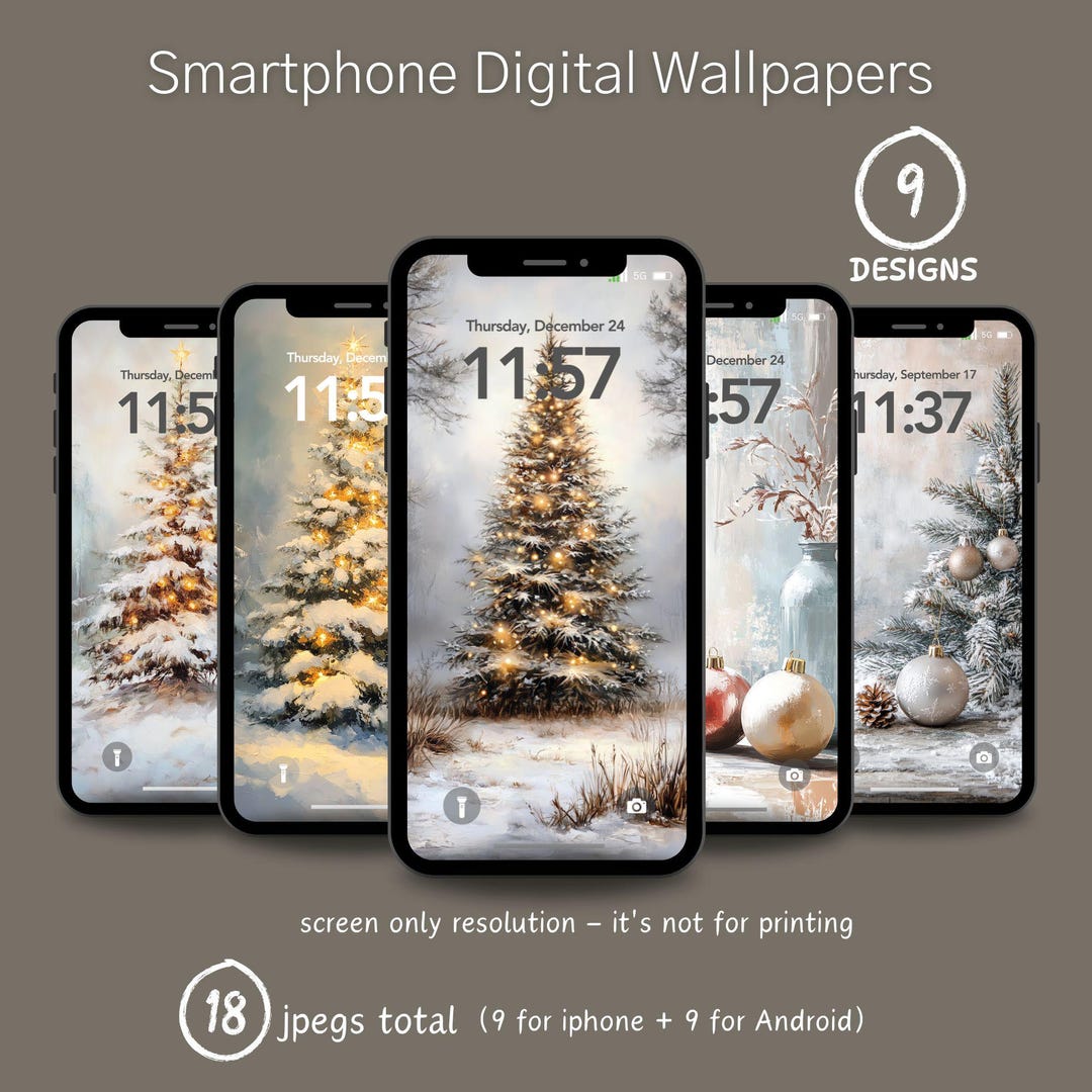 IPhone Wallpaper Christmas Tree, Vintage Christmas Tree Painting for ...