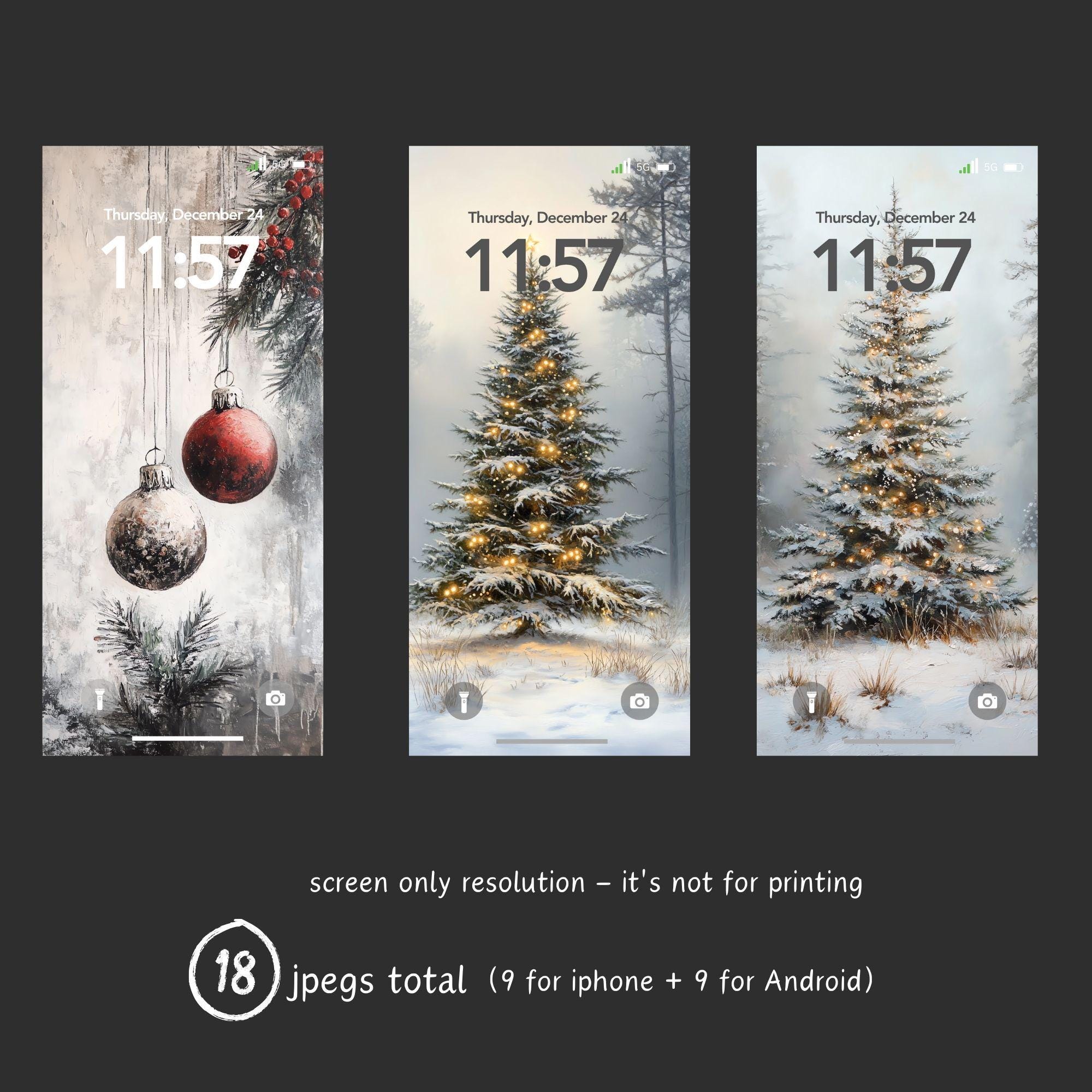IPhone Wallpaper Christmas Tree, Vintage Christmas Tree Painting for ...