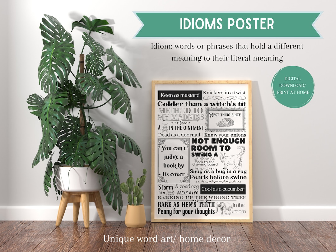 Idioms Poster Word Art Unique Home Decor Black and White - Etsy