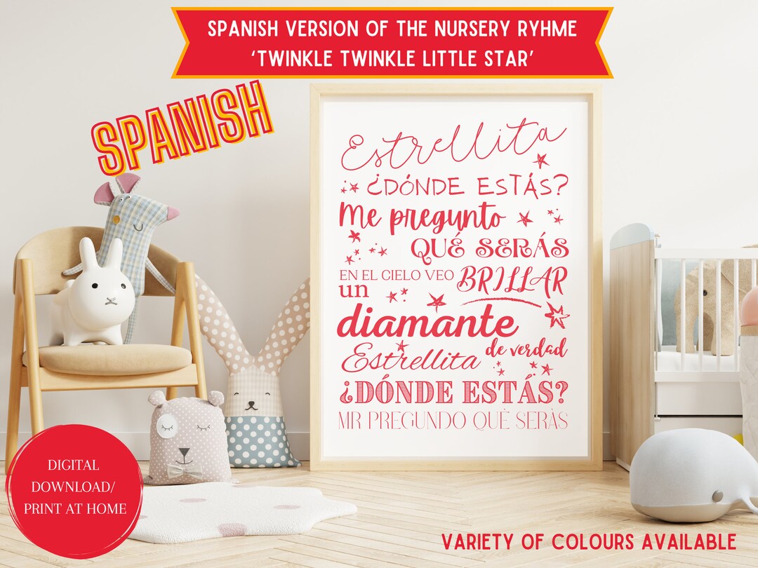 Twinkle Twinkle Little Star Spanish Print, A4 Children's Poster, Kids ...