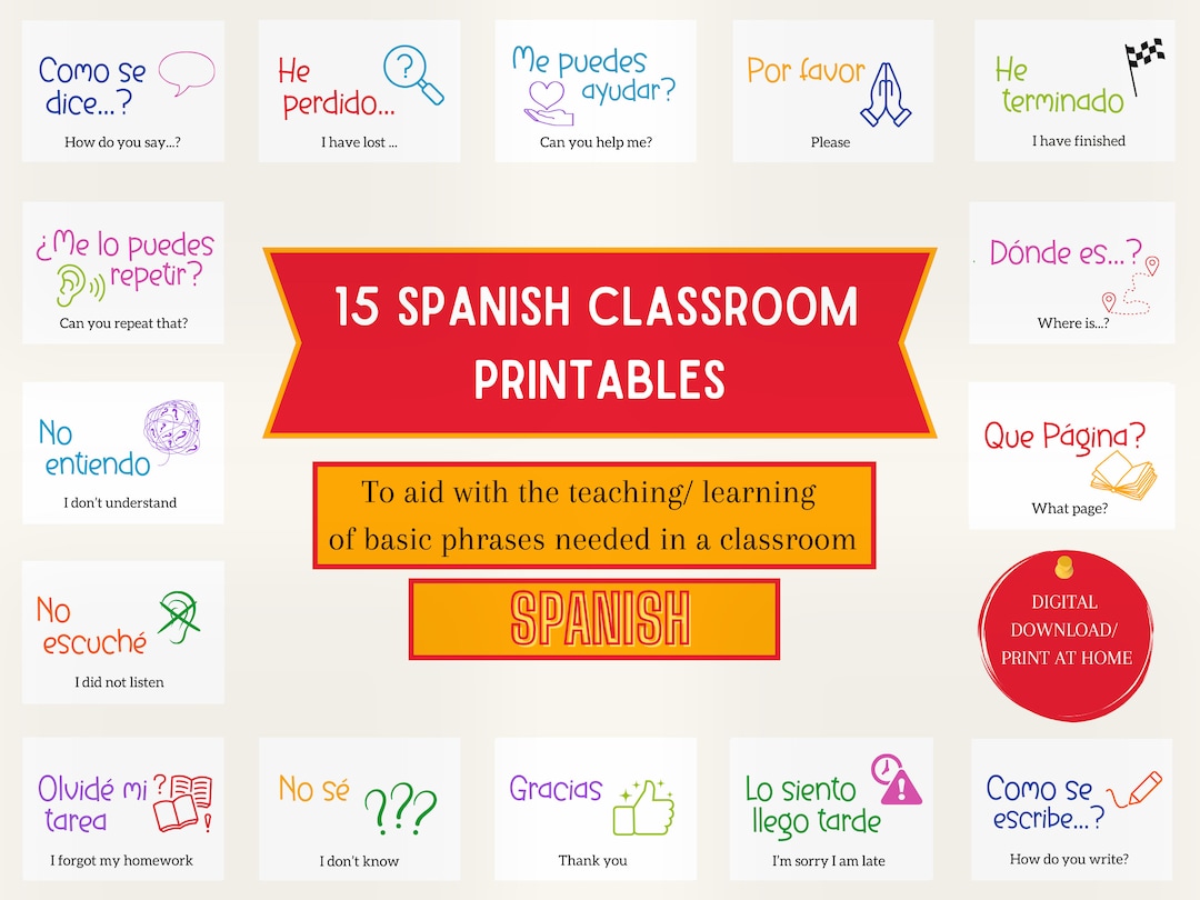 15 Spanish Classroom Phrases, Printable Posters, Digital Download ...