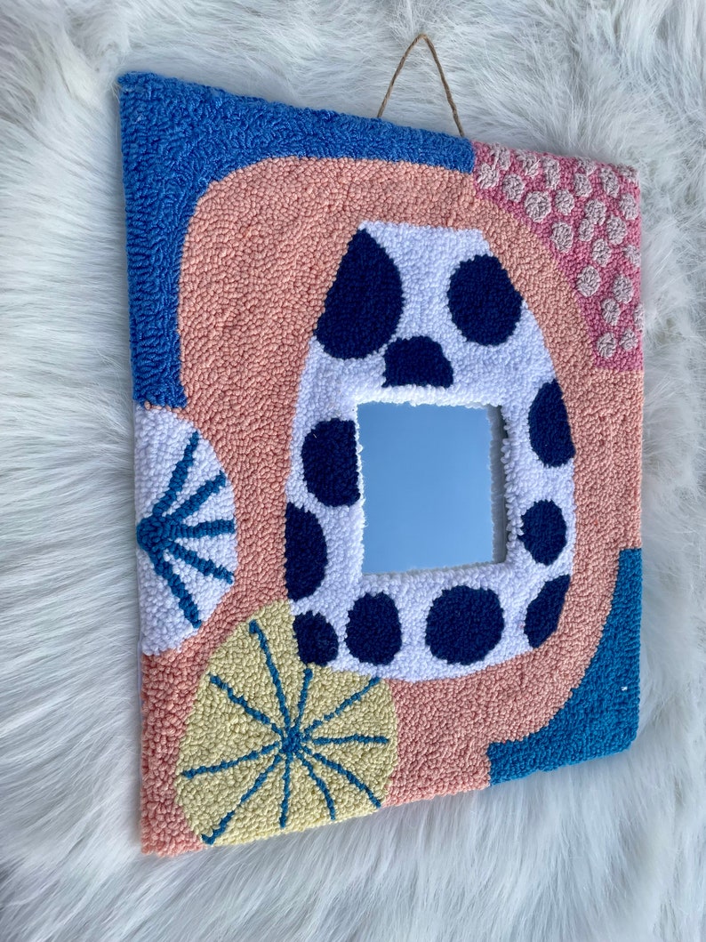 Colorful Vase Punch Needle Mirror, Hand Tufted Mirror,multicolor Abstract Mirror,unique Home ...