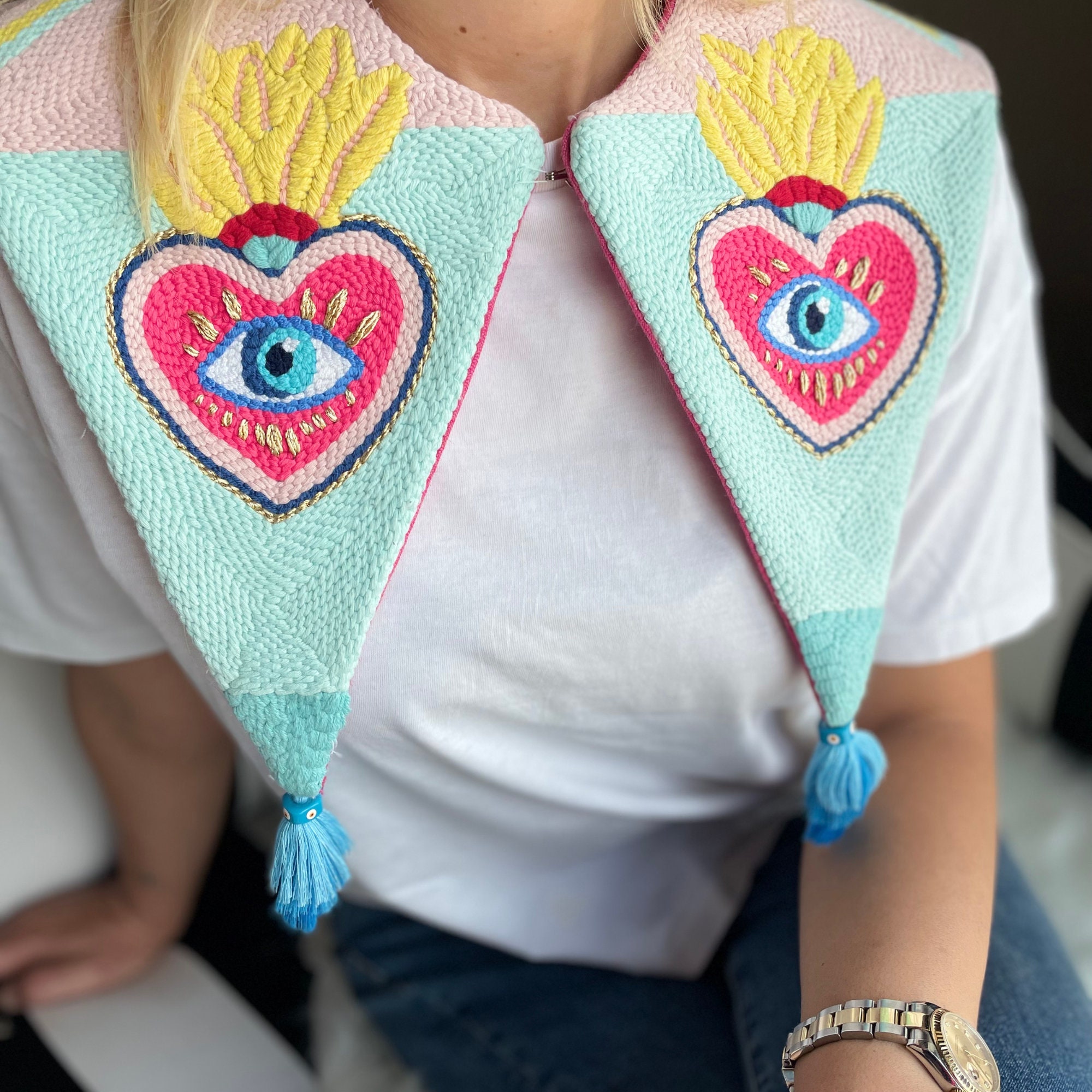 Evil Eye in Pink Heart Detachable Collar,oversize Peter Pan Collar ...