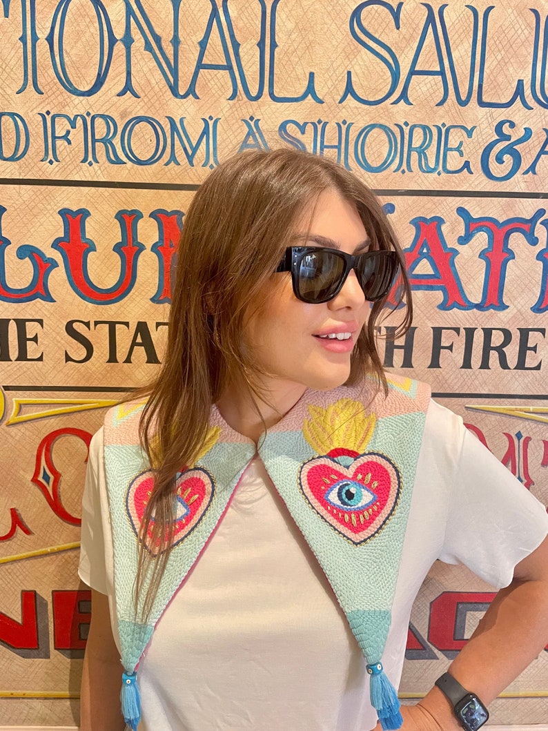 Evil Eye in Pink Heart Detachable Collar,oversize Peter Pan Collar ...